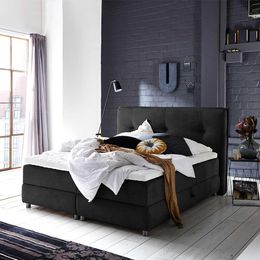 Pharao24.de Springboxbett in Schwarz Webstoff Bettkasten