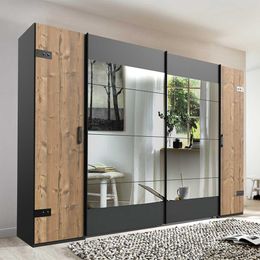 Pharao24.de Kleiderschrank Industriestil mit Dreh- und Schiebet&uuml;ren 272 cm breit