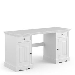 Pharao24.de Landhaus Schreibtisch weiss aus Kiefer Massivholz zwei Schubladen