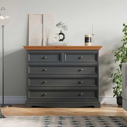 Pharao24.de Massivholzkommode Landhaus Stil in Grau Eichefarben aus Kiefer Massivholz 112x88x45 cm Pharao24