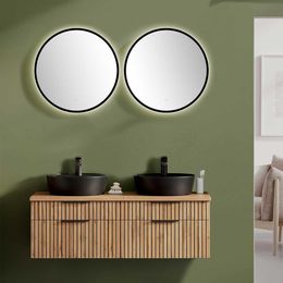 Pharao24.de Badm&ouml;bel Set 3-teilig modern in Wildeichefarben Schwarz (dreiteilig)