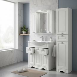 Pharao24.de Badset 3-teilig weiss im Landhausstil LED Beleuchtung (dreiteilig)
