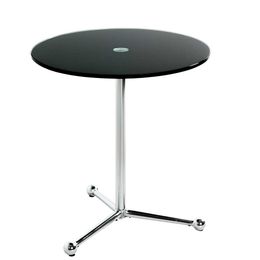 Pharao24.de Kleiner Glas Tisch mit runder Tischplatte Gestell verchromt