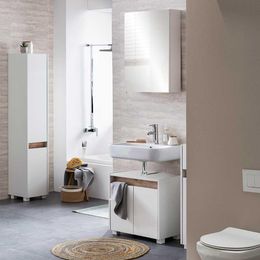 Pharao24.de Design Badm&ouml;bel Set in Wei&szlig; und Wildeiche Optik Skandi Design (dreiteilig)