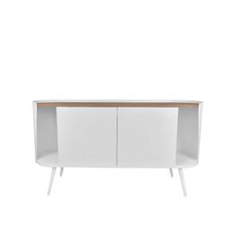 Pharao24.de Ovales Sideboard aus Stahl in Wei&szlig; Eiche Dekor
