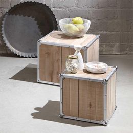 Pharao24.de Beistelltisch Set im Loft Design Kiefer massiv Aluminium