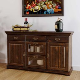 Pharao24.de Kolonialstil Sideboard in Kiefer dunkel f&uuml;nf Schubladen