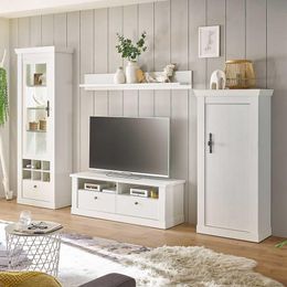 Pharao24.de Wohnzimmeranbauwand TV Wohnwand in Wei&szlig; aus Holzwerkstoff (vierteilig)