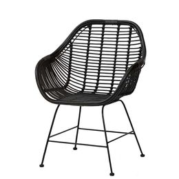 Pharao24.de Moderne Rattan St&uuml;hle mit Armlehnen Schwarz (2er Set)