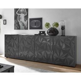 Pharao24.de Design Sideboard in Anthrazit Hochglanz Siebdruck verziert