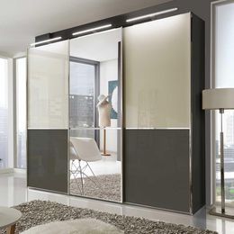 Pharao24.de Schwebet&uuml;ren Kleiderschrank in Creme Wei&szlig; und Braun 250 cm breit