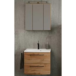 Pharao24.de Waschplatz Set 60 cm in Wildeichefarben LED Beleuchtung (zweiteilig)