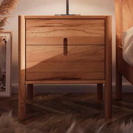 Pharao24.de Bettkommode 64 cm hoch mit zwei Schubladen Wildbuche Massivholz