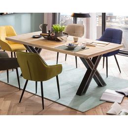 Pharao24.de Ger&uuml;stholz Tisch Metallgestell X Form modernem Design