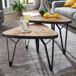 Pharao24.de Couchtisch 2er Set modern aus Akazie Massivholz Metall (zweiteilig)