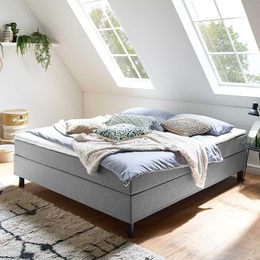 Pharao24.de Boxspringbett 62 cm hoch Webstoff Bezug in Grau