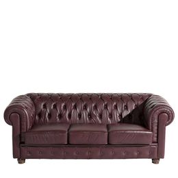 Pharao24.de Rotbraune Dreisitzer Couch aus Echtleder Chesterfield Look