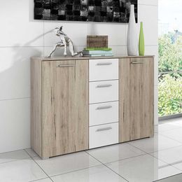 Pharao24.de Esszimmersideboard in Eiche San Remo und Wei&szlig; 132 cm breit