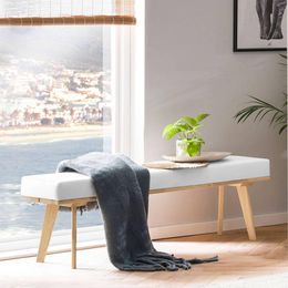 Pharao24.de Skandi Stil Holzbank massiv in Eiche Bianco 140 cm Breite