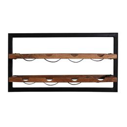 Pharao24.de Weinflaschenhalter aus Mangobaum Massivholz und Metall 65 cm breit