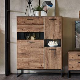 Pharao24.de Wohnzimmer Highboard in Eiche dunkel Optik 110 cm breit