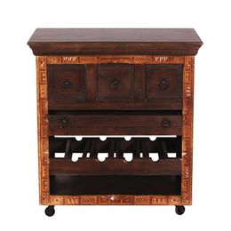 Pharao24.de Kolonialstil Servierwagen aus Teak Recyclingholz handgearbeitet