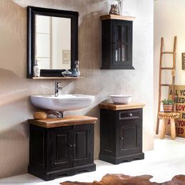 Pharao24.de Badezimmer Set im Kolonial Design Schwarz und Honigfarben (vierteilig)