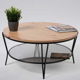 Pharao24.de Runder Sofa Tisch in Wildeichefarben und Schwarz 80 cm Durchmesser