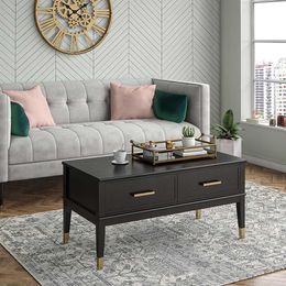 Pharao24.de Verstellbarer Couchtisch im Landhausstil Schwarz und Goldfarben
