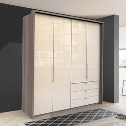 Pharao24.de Kombi Kleiderschrank in Creme Eiche Tr&uuml;ffelfarben Front glasbeschichtet