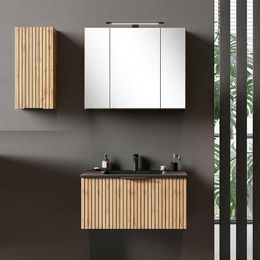 Pharao24.de Bad Set modern dreiteilig in Wildeichefarben Schwarz (dreiteilig)
