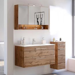 Pharao24.de Design Badezimmer M&ouml;bel in Wildeiche Optik LED Beleuchtung (dreiteilig)