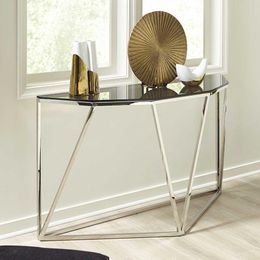 Pharao24.de Glas Konsolentisch mit Trapezgestell aus Edelstahl 140 cm breit