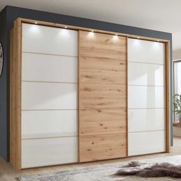 Pharao24.de Schiebeschrank in Eiche Bianco Wei&szlig; glasbeschichtet