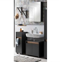 Pharao24.de Badezimmerset in Anthrazit und Wildeiche Optik Skandi Design (dreiteilig)