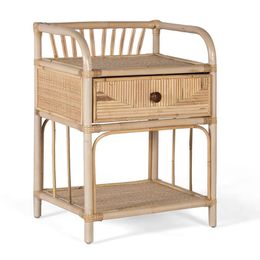 Pharao24.de Nachttisch Nachtschrank aus Rattan mit einer Schublade