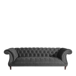 Pharao24.de Sofa 3-Sitzer Anthrazit Velour im Barockstil 253 cm breit