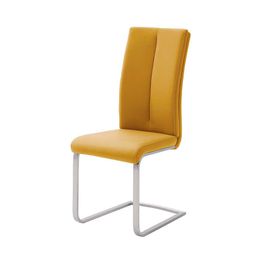 Pharao24.de Esszimmer Freischwinger in Gelb Kunstleder Edelstahl (4er Set)