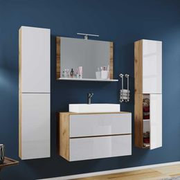 Pharao24.de Waschplatz Set modern zweifarbig mit Hochglanz Front 150 cm hoch (vierteilig)