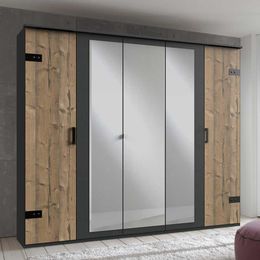 Pharao24.de Dreht&uuml;renkleiderschrank mit Spiegeln im Industry und Loft Stil 225 cm breit