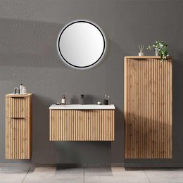 Pharao24.de Wandmontage Badezimmerm&ouml;bel in Wildeichefarben Made in Germany (vierteilig)