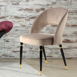 Pharao24.de Esszimmer Polsterst&uuml;hle in Taupe Samt Metallgestell in Schwarz und Gold (2er Set)