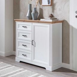 Pharao24.de Dielen Kommode Landhaus in Wei&szlig; und Eichefarben 102 cm hoch