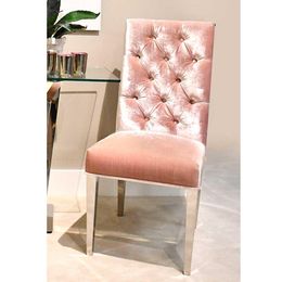 Pharao24.de Polsterstuhl in Rosa Samt Chesterfield Look Edelstahl Gestell