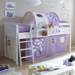 Pharao24.de Halbhohes Bett in Wei&szlig; und Lila Prinzessin Motiv