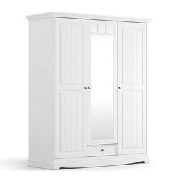 Pharao24.de Kleiderschrank massiv weiss im Landhausstil Spiegelt&uuml;r