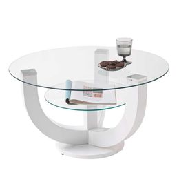 Pharao24.de Couchtisch in Wei&szlig; Hochglanz Glasplatten