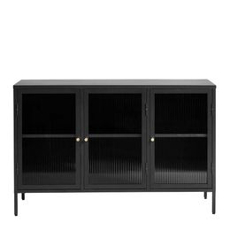 Pharao24.de Sideboard mit Glast&uuml;ren im Industrie und Loft Stil Schwarz
