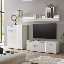 Pharao24.de Wohnzimmerschrankwand weiss in modernem Design LED Beleuchtung (dreiteilig)