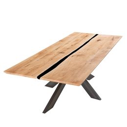 Pharao24.de Baumkantentisch Epoxidharz Tisch mit Spider Gestell und Massivholzplatte